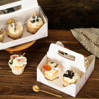 China Window Cupcake Box Set 4 6 Cell Clear Display Packaging Portable Carry Handle for sale