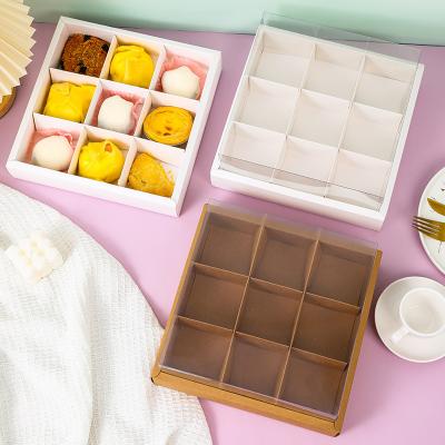 China 9 Cell Clear Top Dessert Box Premium Pastry Packaging Tall Transparent PET Lid Partitioned Protection Bakery Gift Ready for sale