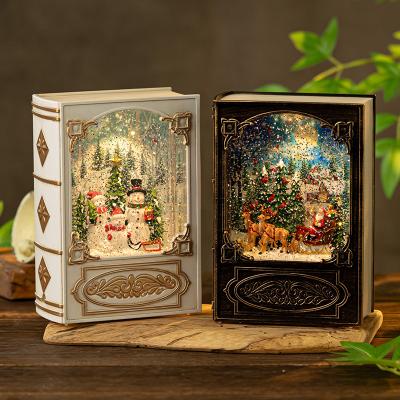 China Christmas Musical Snow Globe Book Light Rotating LED Night Light With Music Box for sale