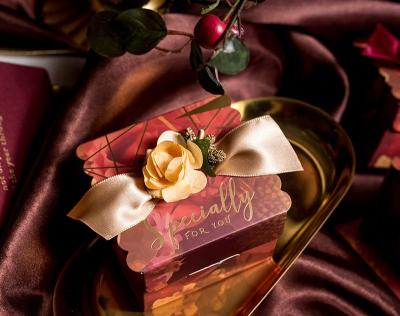 China Premium Wedding Favor Collection Silk Ribbon Accents Floral Embellished Presentation Boxes for sale