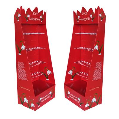 China Supermarket Paper Shelf Hook Floor Display Rack Cosmetics Paper Display Rack Snacks Toy Display Rack for sale