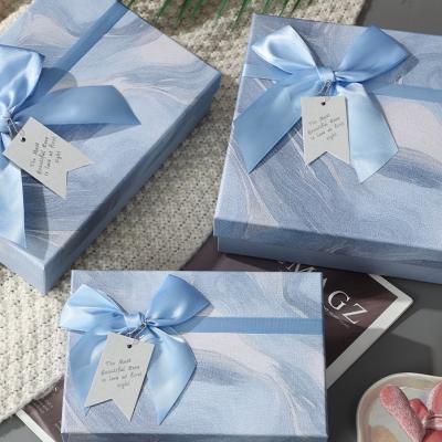 China Ink Blue Bow Gift Box Birthday Gift Box Gift Box With Top And Bottom Cover Cosmetic Packaging Box Gift Box for sale