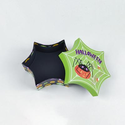 China Custom Halloween Hexagonal Gift Box Spider Web Pumpkin Cartoon Design Novelty Candy Packaging Festive Party Favor Box for sale
