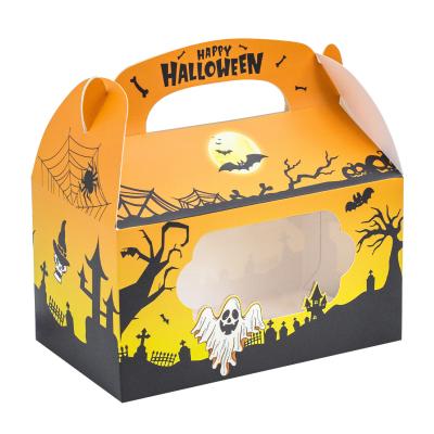 China Halloween Windowed Candy Box Set Party Favor Packaging Handle Carry Boxes Transparent View Panels for sale