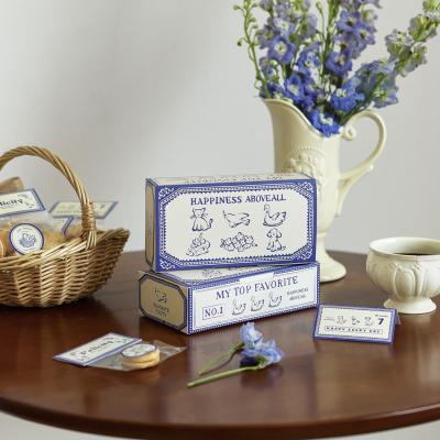 China Blue Cookie Box New Luxury Biscuit Packaging Long Bar Design Chinese Western Fusion Aesthetic for sale