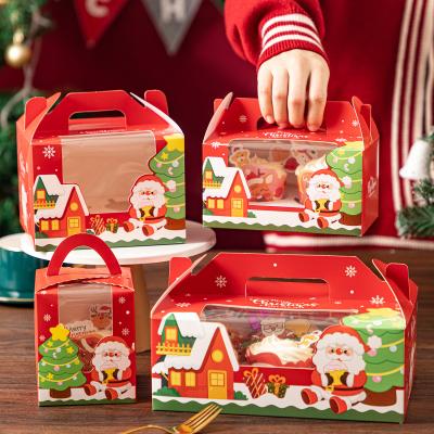 China Christmas Cupcake Box Set Transparent Window Bakery Packaging Handle Carry Boxes Festive Santa Tree Pattern for sale