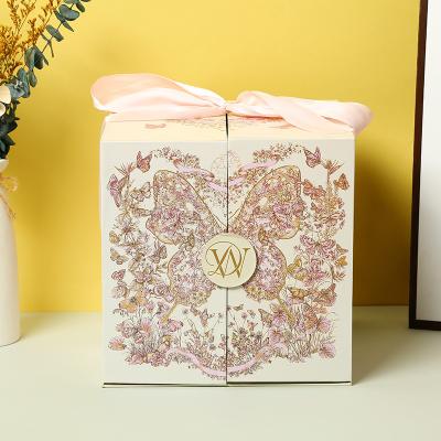 China Multi Layer Gift Box with Ribbon Premium Folding Box Collection Elegant Lavender Floral Pattern Laminated Surface Customizable Compartments for High End Gifting for sale