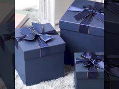 Elegant Blue Square Gift Box Premium Empty  Box with Bowknot Packaging for Birthdays