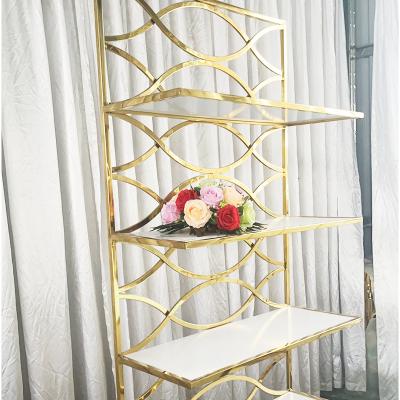China WENDING Gold Frame Wave Lattice Tall Wedding Display Rack – White Shelf Floral Stand for sale