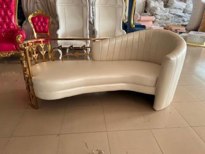 China WENDING Pearl White Asymmetric Chaise Lounge – Gold Arrow-Frame Luxury Hotel Sofa for sale