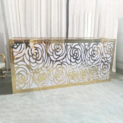 China WENDING Rose Floral Gold Wedding Reception Desk – Luxury Sign-in Bar Counter for sale