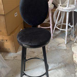 China WENDING All-Black Velvet Round Seat & Back High-Top Bar Stool – Hotel Bar Chair for sale