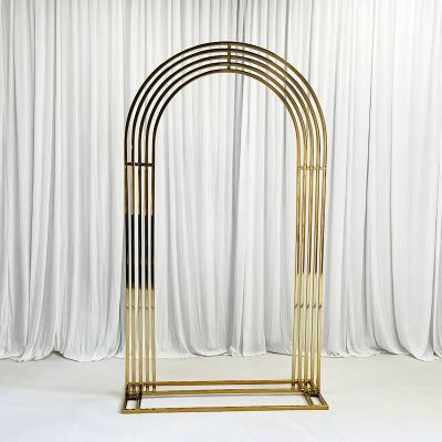 China WENDING Gold Multi-Line Arch Backdrop Frame – 5-Tube Layered Semicircle Wedding Arch for sale