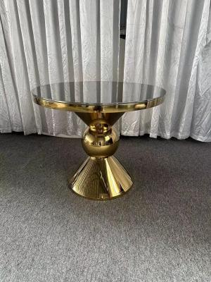 China WENDING Gold Double-Cone Ball-Center Cake Table – Dark Mirror Glass Round Wedding Display for sale