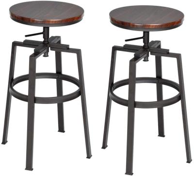 China Walnut Finish Industrial Style Adjustable Metal Swivel Counter Height Bar Stools for kitchen island bar for sale
