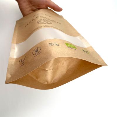 Cina Kraft Paper Ziplock Bottom Stand Up Mylar Bag With Clear Window in vendita