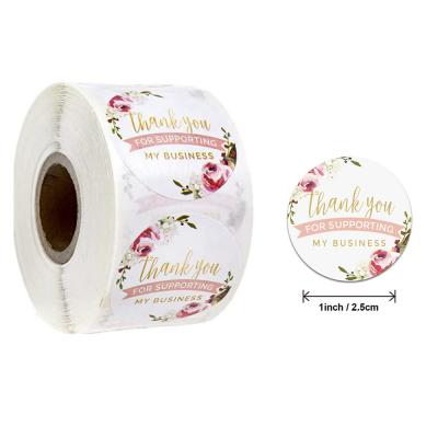China Custom Cute Flower White Thankyou Sticker Label Adhesive Floral Thank You Sealing Sticker For Clothing Shipping for sale
