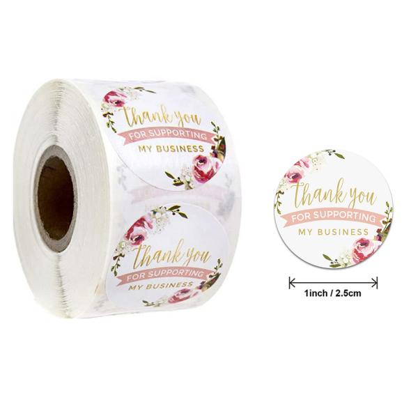 Quality Custom Cute Flower White Thankyou Sticker Label Adhesive Floral Thank You Sealing Sticker For Clothing Shipping for sale