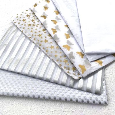 China Customized Thin White Tissue Paper With Glossy Glitter Silver Logo Printing for sale