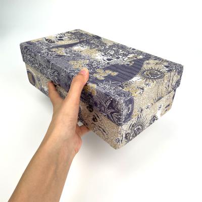 China Eco Friendly Top And Bottom Rigid Box Vintage Custom Pattern Fashion Shoe Box With Gas Vent for sale