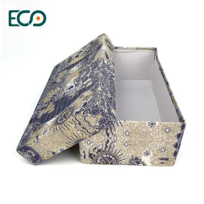 China Eco Friendly Top And Bottom Rigid Box Vintage Custom Pattern Fashion Shoe Box With Gas Vent for sale