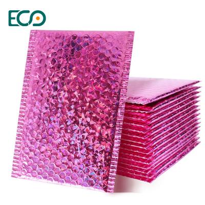 Cina Rose Red Custom Size Logo Printing Waterproof Pink Bubble Mailers Holographic Metallic Polymailers in vendita