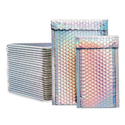 Cina Rose Red Custom Size Logo Printing Waterproof Pink Bubble Mailers Holographic Metallic Polymailers in vendita