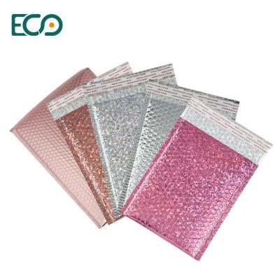 China Gold Pink Eco Friendly Bubble Mailer Expandable Holographic Shiny Te koop