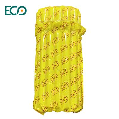 China Wholesale Custom Print Yellow Color Waterproof Inflatable Plastic Wrap PAPE Material Air Cushion Bag For Wine/Latop for sale