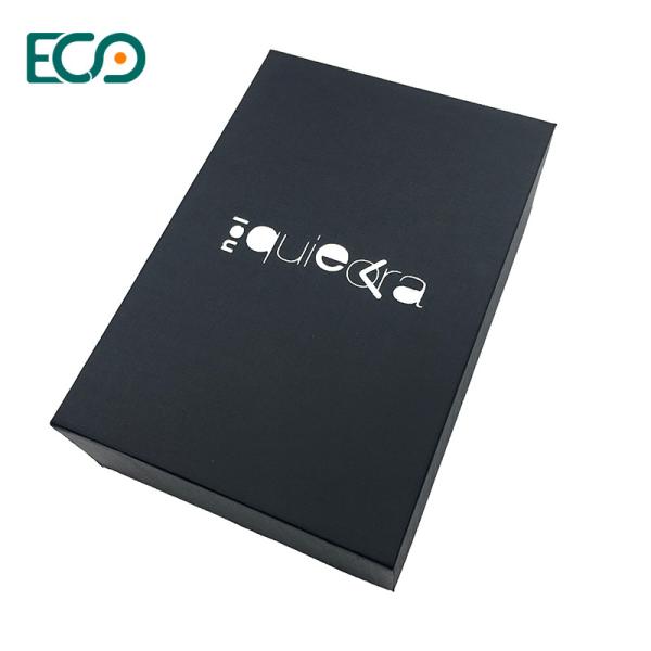 Quality Wholesale Recyclable Customized Logo Black Rigid Paper Packaging Box With Silver for sale