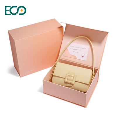 China Matte Light Orange Macaroon Color Hard Paper Box Rigid Cardboard Box With Magnetic Closure For Luxury Bag Women Bags for sale