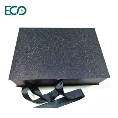 China Ready To Ship Regular Size Decorative Glittering Gold Finishing Luxury Square Gift Box With Ribbon And Magnetic Lid for sale
