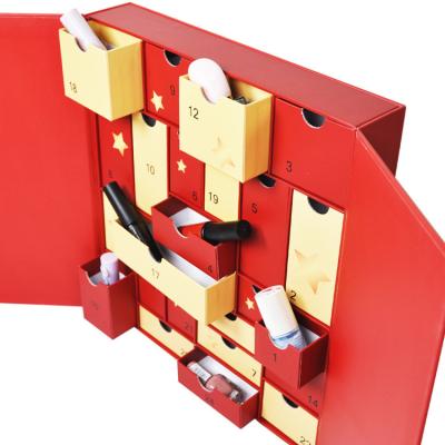 China Custom Christmas Advent Calendar Box Empty Luxury Cardboard Gift Beauty Cosmetic Packaging Countdown Paper Box Te koop