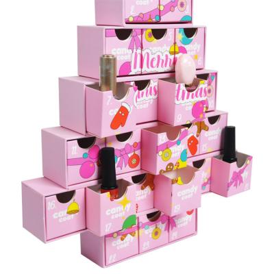 China Custom Cardboard Nail Polish Cosmetic Christmas Advent Calendar Gift Packaging Box Te koop
