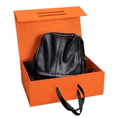 Cina Wholesale Custom Printed Handmade Luxury Rigid Paper Cardboard Orange Simple Empty Magnetic Closure Gift Box in vendita