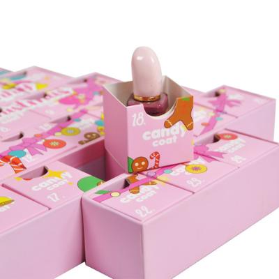 China White Cardboard Nail Polish Pink Gift Box Advent Countdown Calendar Christmas Tree Shaped Blind Box With 24 Drawers for sale
