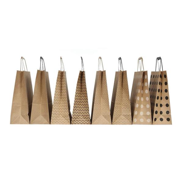 Quality Black And White Dot Pattern Design Shopping Bag Kraft Brown Paper Bag With Flat for sale