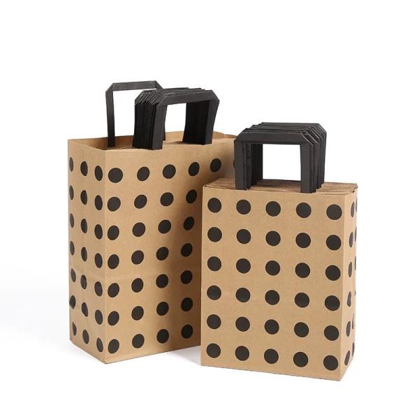 Quality Black And White Dot Pattern Design Shopping Bag Kraft Brown Paper Bag With Flat for sale
