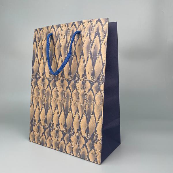 Quality Reusable Shopping Bag Dark Blue Plaid Pattern Printing Big Paper Kraft Bag for sale