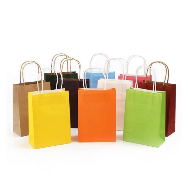 Quality Different Colors Paper Kraft Bag With Handle, Take Away Food Packaging Shopping for sale