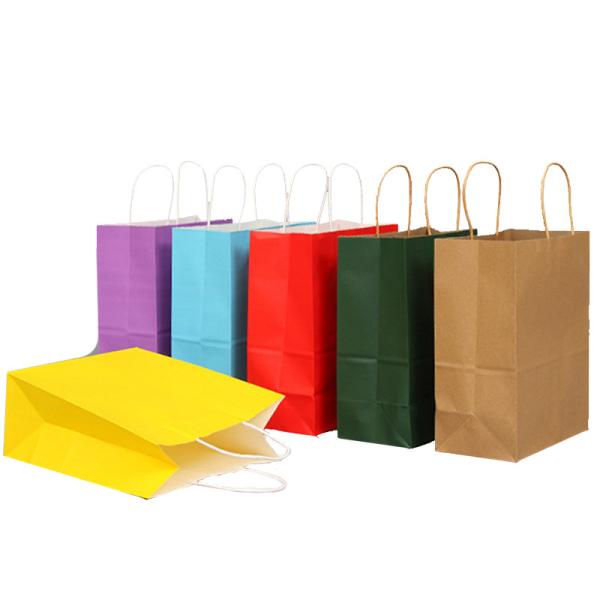 Quality Different Colors Paper Kraft Bag With Handle, Take Away Food Packaging Shopping for sale