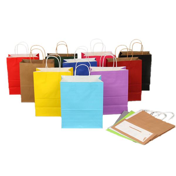 Quality Different Colors Paper Kraft Bag With Handle, Take Away Food Packaging Shopping for sale