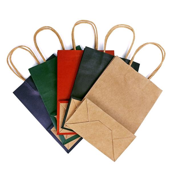 Quality Different Colors Paper Kraft Bag With Handle, Take Away Food Packaging Shopping for sale