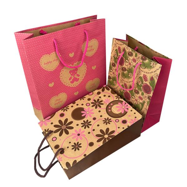 Quality Gift Perfume Kraft Paper Packaing Bag Floral With Pink Red Rope Handle for sale