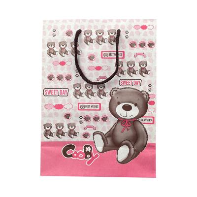 China Decorative Cute Cartoon Pattern Kraft Paper Bag Pink Gift Shopping Paper Bag For Shoes Te koop