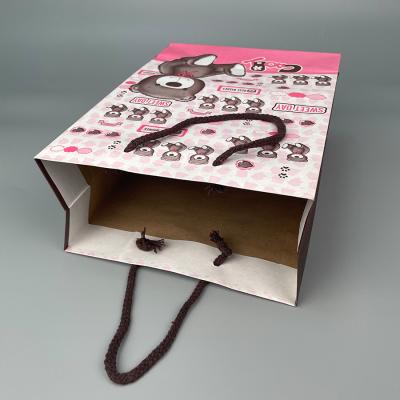 China Decorative Cute Cartoon Pattern Kraft Paper Bag Pink Gift Shopping Paper Bag For Shoes Te koop