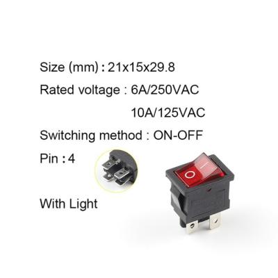 Cina 5 Pin 21*15mm LOTTO/di PCS KCD1 4 fuori su CA di CA 10A/125V dell'interruttore a leva 6A 250V dell'automobile della barca in vendita