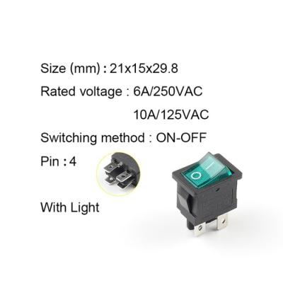 Cina 5 Pin 21*15mm LOTTO/di PCS KCD1 4 fuori su CA di CA 10A/125V dell'interruttore a leva 6A 250V dell'automobile della barca in vendita