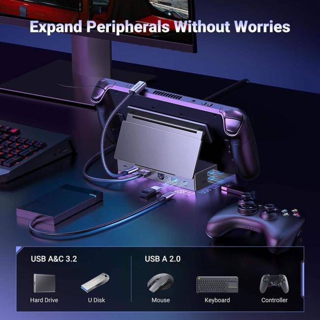 Steam Deck Dock foldable stand in extended position