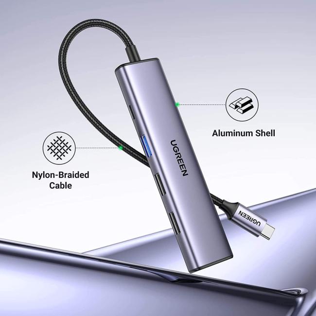 USB C Hub in use with laptop and multiple devices connected